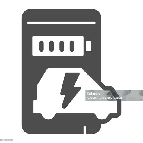 스마트폰 및 앱용 전기자동차 솔리드 아이콘 전기자동차 컨셉 스마트폰 앱 모바일 및 웹용 글리프 스타일로 전기자동차 충전 진행