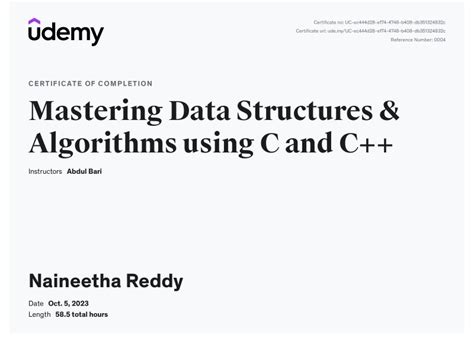 completion of data structures and algorithms course on udemy