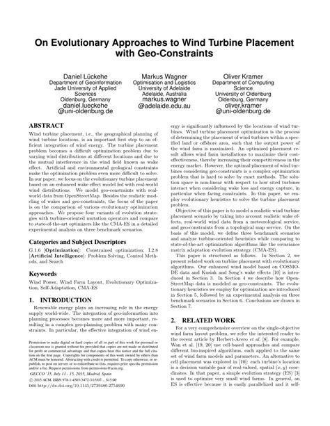 Pdf On Evolutionary Approaches To Wind Turbine Placement With Geo
