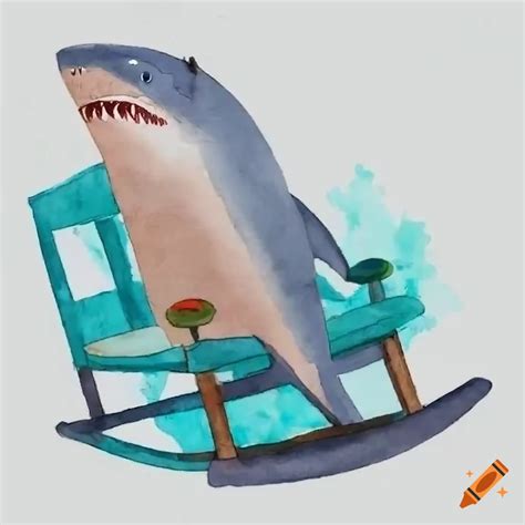 Cartoon Very Old Shark Sitting In A Rocking Chair