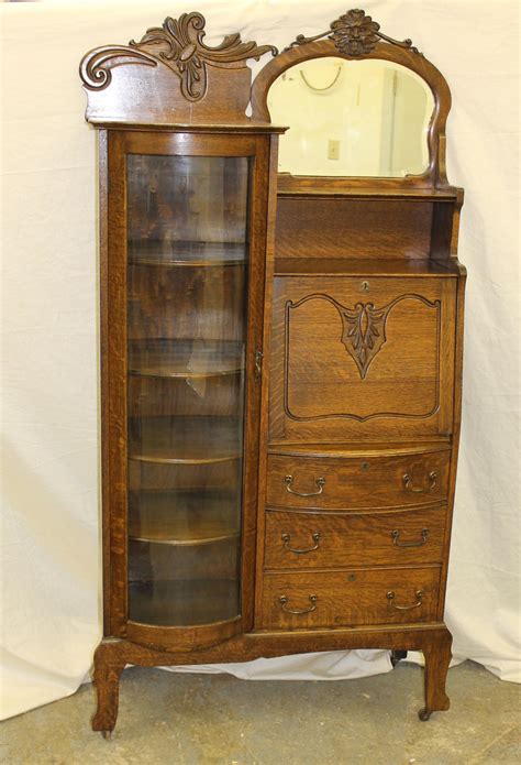 Bargain Johns Antiques Curved Glass Oak Secretary Original Finish
