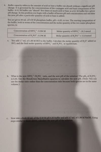 Solved Buffer Capacity Refers To The Amount Of Acid Or Base