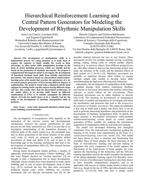 Pdf Hierarchical Reinforcement Learning And Central Pattern Generators For Modeling The