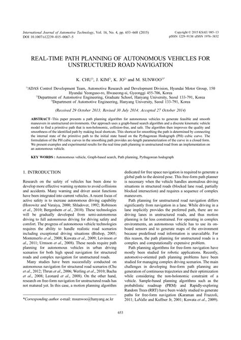 Pdf Real Time Path Planning Of Autonomous Vehicles For Unstructured Road Navigation