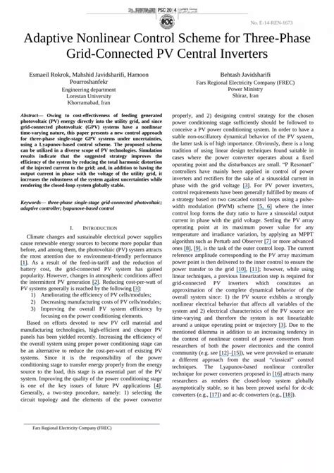 Pdf Adaptive Nonlinear Control Scheme For Three Phase Grid Connected