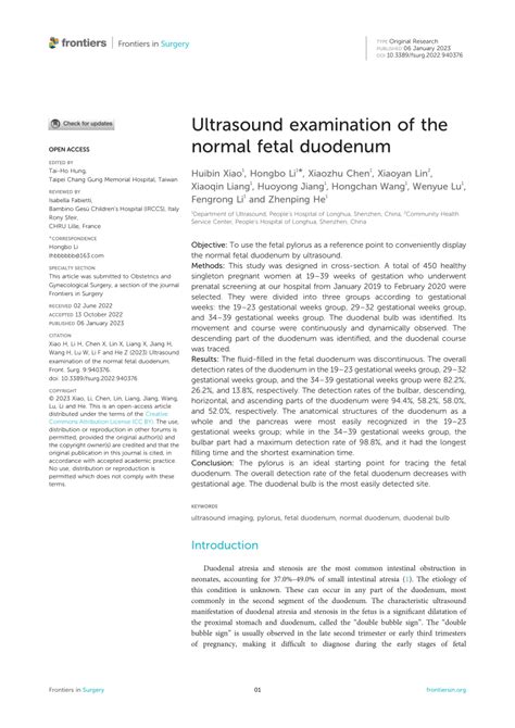 Pdf Ultrasound Examination Of The Normal Fetal Duodenum