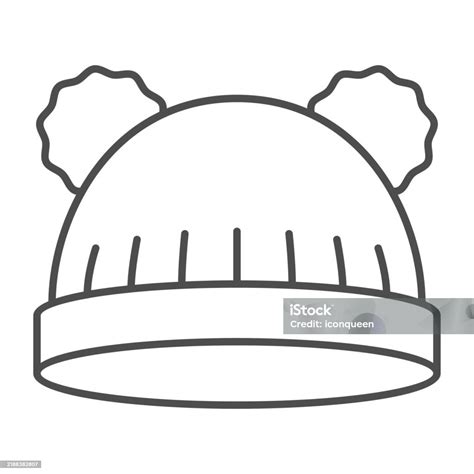 아이 모자 얇은 선 아이콘 겨울 모자 개념 벡터 그래픽 흰색 배경에 따뜻한 양모 니트 모자 기호 모바일 또는 웹 디자인을위한 윤곽선 스타일 아이콘 0명에 대한 스톡 벡터