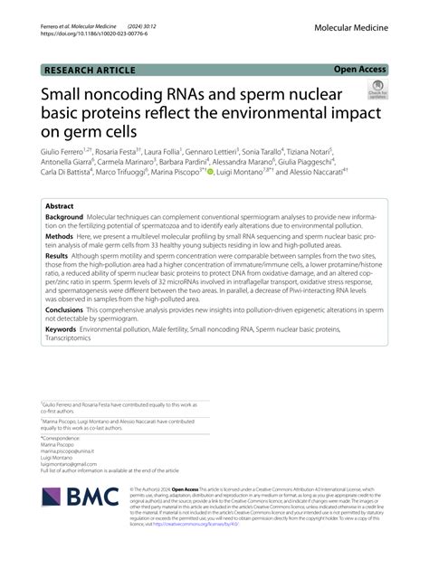 PDF Small Noncoding RNAs And Sperm Nuclear Basic Proteins Reflect The Environmental Impact On