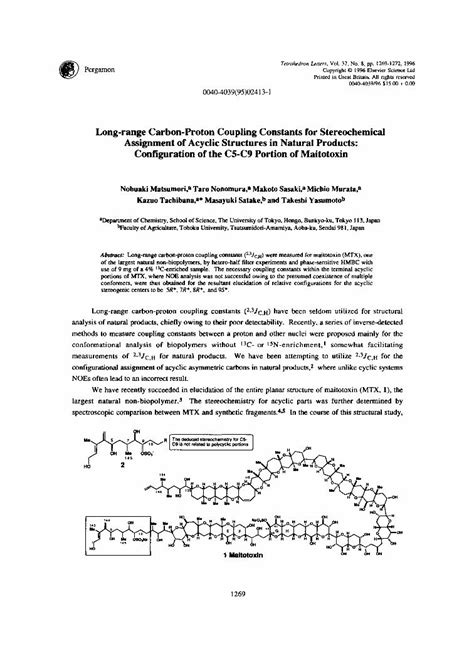 Pdf Long Range Carbon Proton Coupling Constants For Stereochemical Assignment Of Acyclic