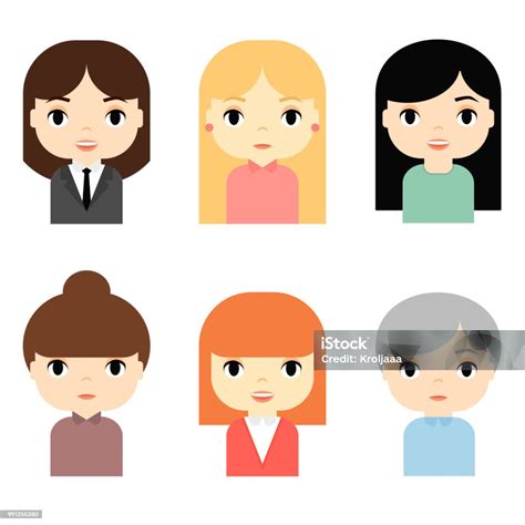 여자 얼굴을 미소와 아바타 설정 합니다 여성 만화 캐릭터입니다 사업가입니다 아름 다운 사람들 아이콘입니다 개성 개념에 대한 스톡 벡터 아트 및 기타 이미지 Istock