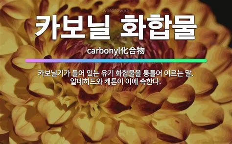 🌟카보닐 화합물 카보닐기가 들어 있는 유기 화합물을 통틀어 이르는 말 알데히드와 케톤이 이에 속한다 표준국어대사전