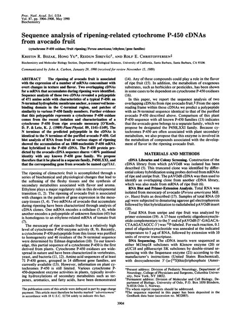 Sequence Analysis Of Ripening Related Cytochrome P 450 Cdnas From