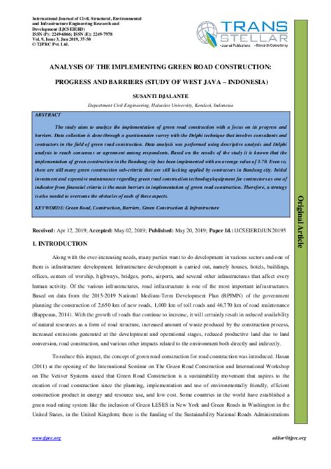 Pdf Analysis Of The Implementing Green Road Construction Progress