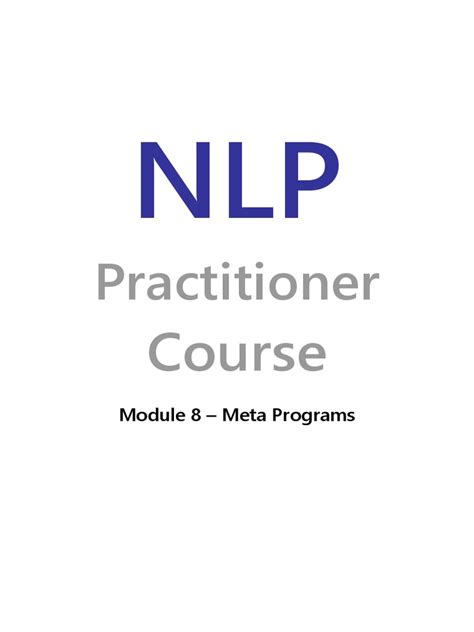 Nlp Module 8 Meta Programs Pdf Neuro Linguistic Programming