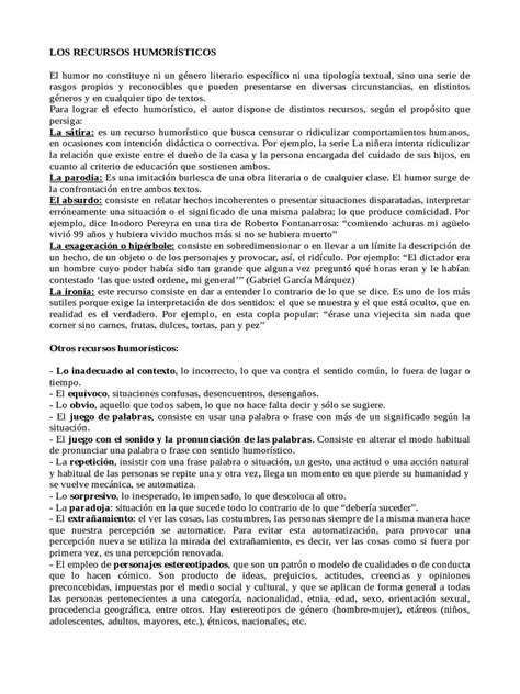 Recursos Humorísticos En Literatura Pdf Humor