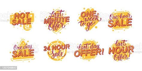 손으로 그린 글자로 설정 된 소매 판매 태그 마지막 순간 1 시간 제공 1 일 배지 24 시간 및 뜨거운 판매 프로모션 스티커 상거래 특별 프로모션 라벨 컬렉션 문자에 대한