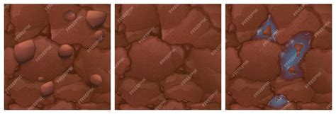 게임 텍스처 금이 간 토양 황량한 붉은 화성 땅 마른 죽은 흙과 물 웅덩이는 매끄러운 패턴의 평면도입니다 만화 질감 버려진 흙 표면 3d 배경 그래픽 Ui 벡터