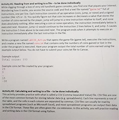 Solved Activity 1 Reading From And Writing To A File To
