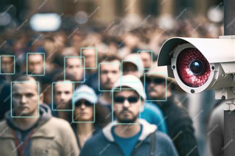 Premium Photo A Surveillance Street Camera Trained On Pedestrians Analyzing Their Faces For