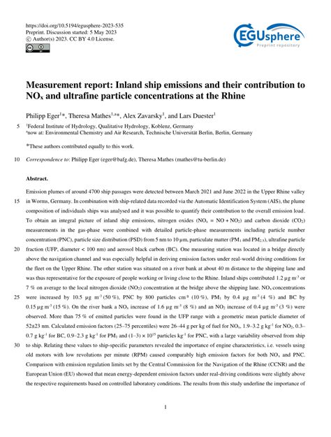 Pdf Measurement Report Inland Ship Emissions And Their Contribution To No X And Ultrafine