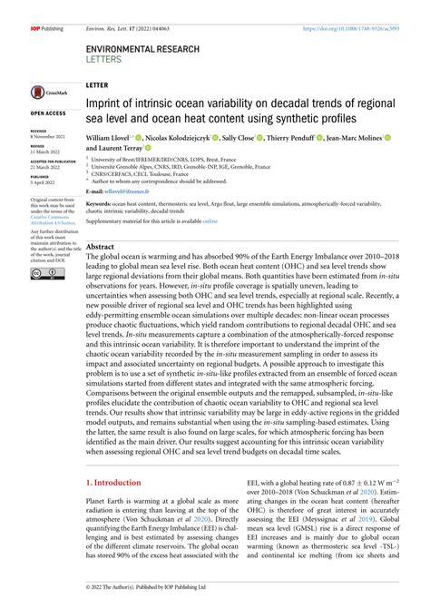 Pdf Imprint Of Intrinsic Ocean Variability On Decadal Trends Of