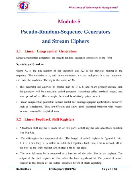 18ec744 cryptography module5 module 5 pseudo random sequence