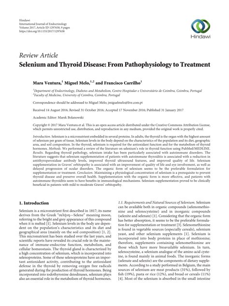 Pdf Selenium And Thyroid Disease From Pathophysiology To Treatment