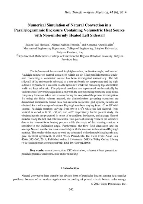 Pdf Numerical Simulation Of Natural Convection In A Square Cavity By Simple Generalized