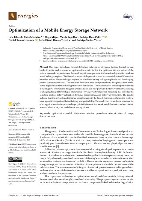 Pdf Optimization Of A Mobile Energy Storage Network
