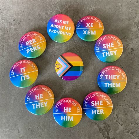 38mm Gender Pronoun Badge Lgbt Lapel Pronouns They Them Badge He Him