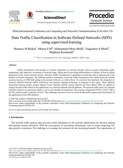 Pdf Data Traffic Classification In Software Defined Networks Sdn
