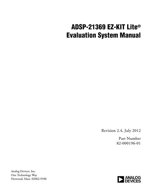 Analog Devices Adsp 21369 Ez Kit Lite Manual Pdf Download Manualslib