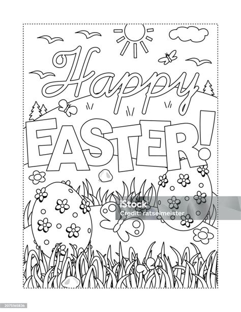해피 부활절 휴일 인사말 색칠 공부 페이지 기호 포스터 배너 검색에 대한 스톡 벡터 아트 및 기타 이미지 검색 공휴일