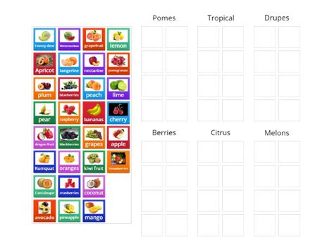 Fruit Classifications Group Sort Fruit Classifications Group Sort
