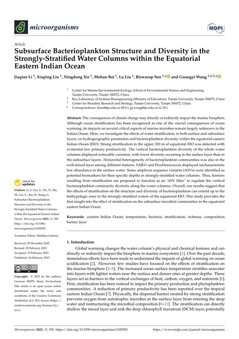 Pdf Subsurface Bacterioplankton Structure And Diversity In The Strongly Stratified Water