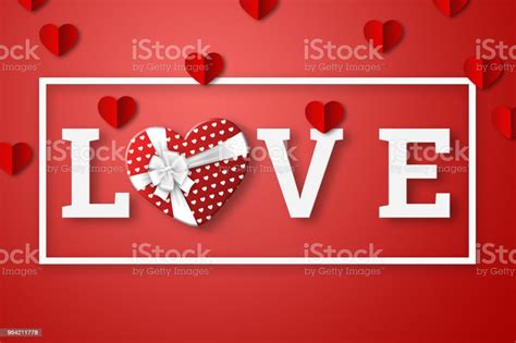 해피 발렌타인의 날 웹 배너입니다 마음과 분홍색 배경에 단어 사랑의 형태로 현실적인 선물 구성 낭만적인 배경 전단지 엽서 초대장 0명에 대한 스톡 사진 및 기타 이미지