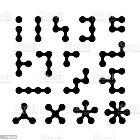 아이 건설 장난감 템플릿입니다 분자 구조 디자인 기호 세트 어린이를위한 퍼즐 게임의 모양 그림으로 연결된 메타볼의 검은 실루엣 0명에 대한 스톡 벡터 아트 및 기타 이미지