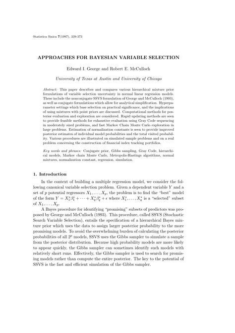 Pdf Approaches For Bayesian Variable Selection
