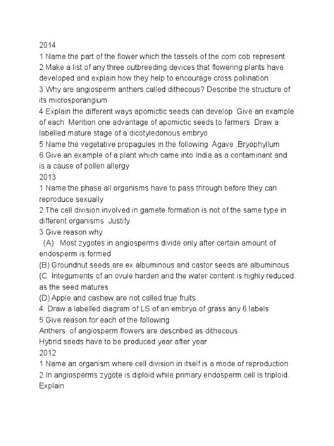 2014 Sex Rep Questions Pdf Seed Fertilisation