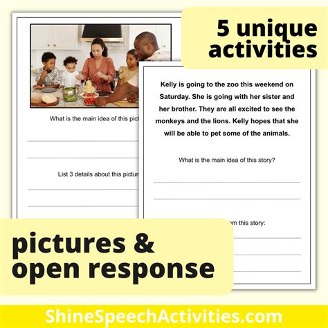 Main Idea And Supporting Details Shine Speech Activities