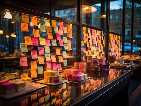 Colorful Sticky Notes On Glass Wall Brainstorming Ideas Stock Illustration Illustration Of