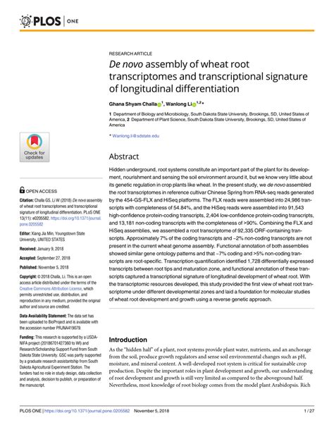 Pdf De Novo Assembly Of Wheat Root Transcriptomes And Transcriptional