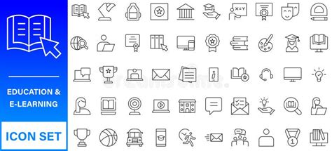Education Line Icons Collection Big Ui Icon Set In A Flat Design Thin Outline Icons Pack Stock