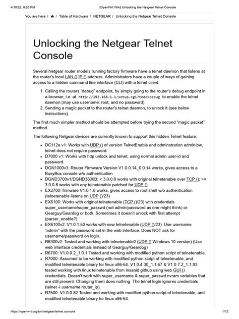 Openwrt Wiki Unlocking The Netgear Telnet Console Pdf Router