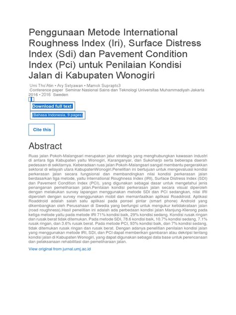 Penggunaan Metode International Roughness Index Pdf