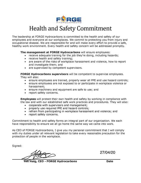 Heath And Safety Commitment