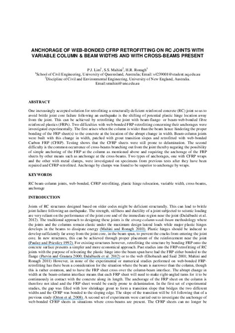 Pdf Anchorage Of Web Bonded Cfrp Retrofitting On Rc Joints With Variable Column And Beam Widths