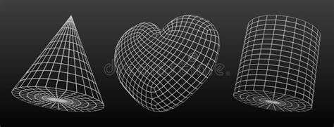 3d outline wireframe geometric shapes stock illustration illustration