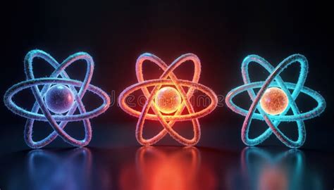 Three Glowing Atom Models Show Different Energy Concepts Colorful