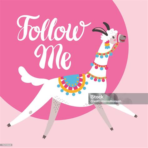 라마와 그림 분홍색 벡터 낙서 요소에 구성 알파카와 인사말 카드 따라 오세요 귀여운에 대한 스톡 벡터 아트 및 기타 이미지 귀여운 꽃 식물 낙서 드로잉 Istock